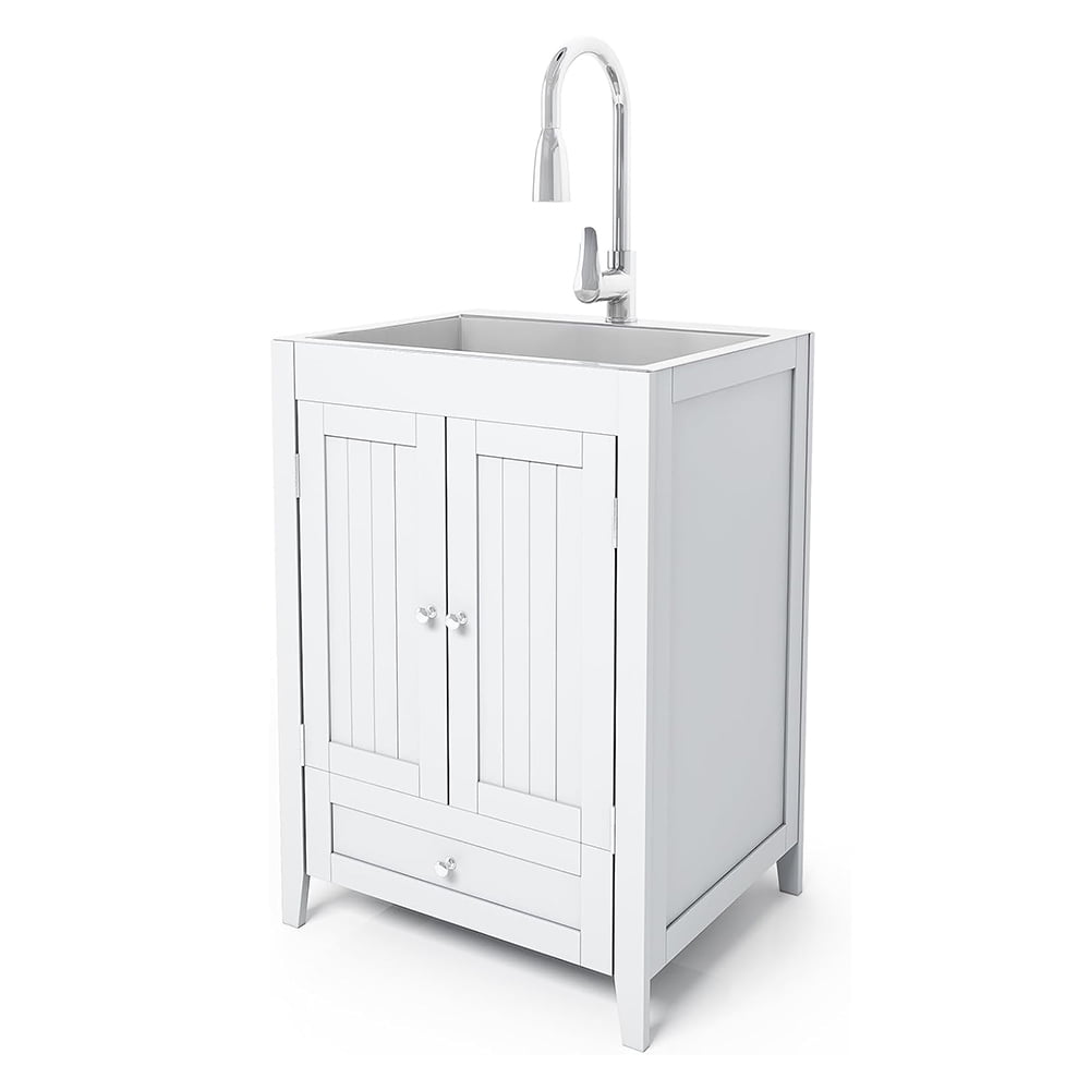 24-Inch Laundry Sink with Pull-Out Sprayer Faucet, Stainless Steel ...