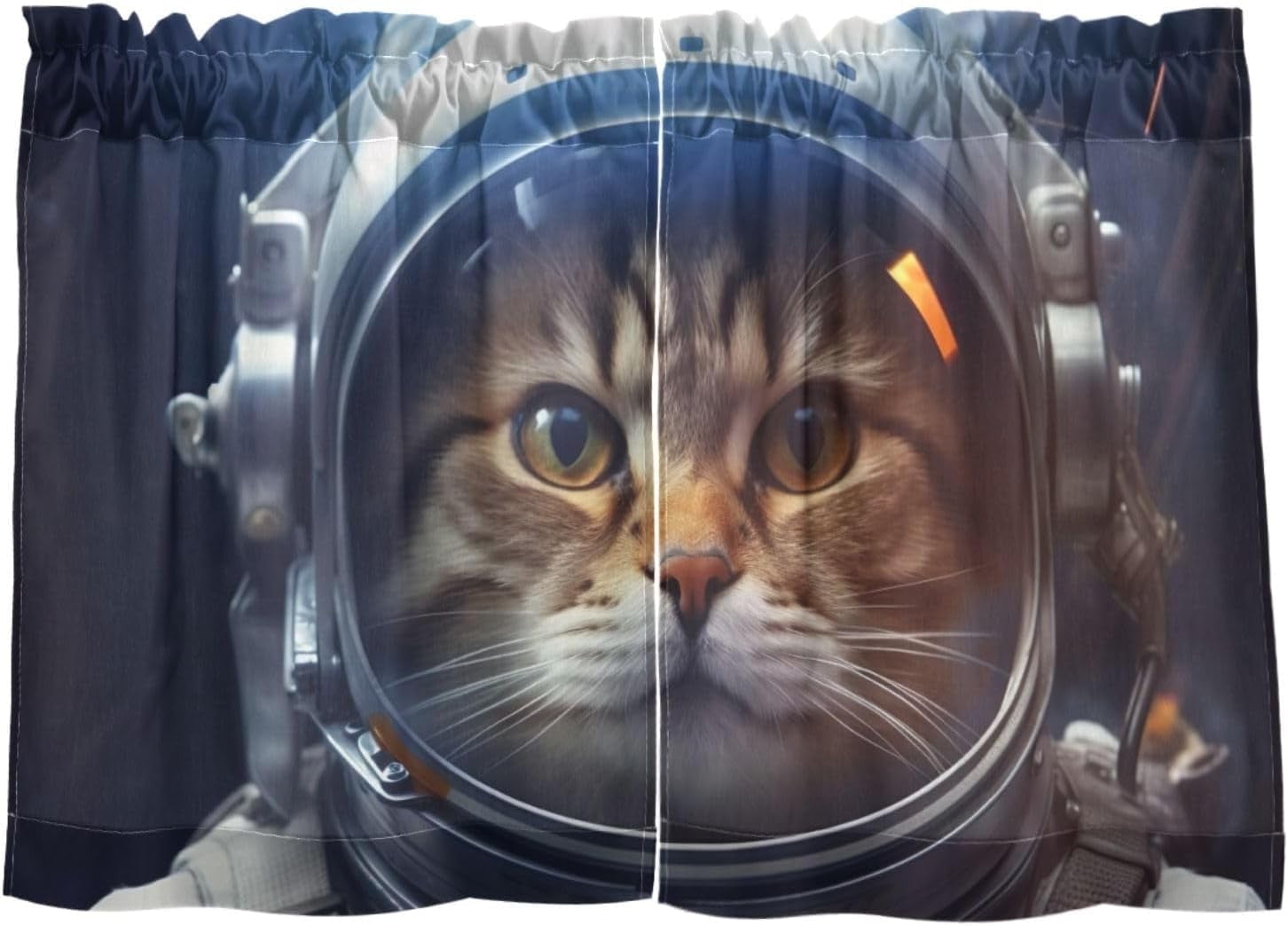 24 Inch Length Kitchen Curtains Astronauts Cats 2 Panels Half Window ...