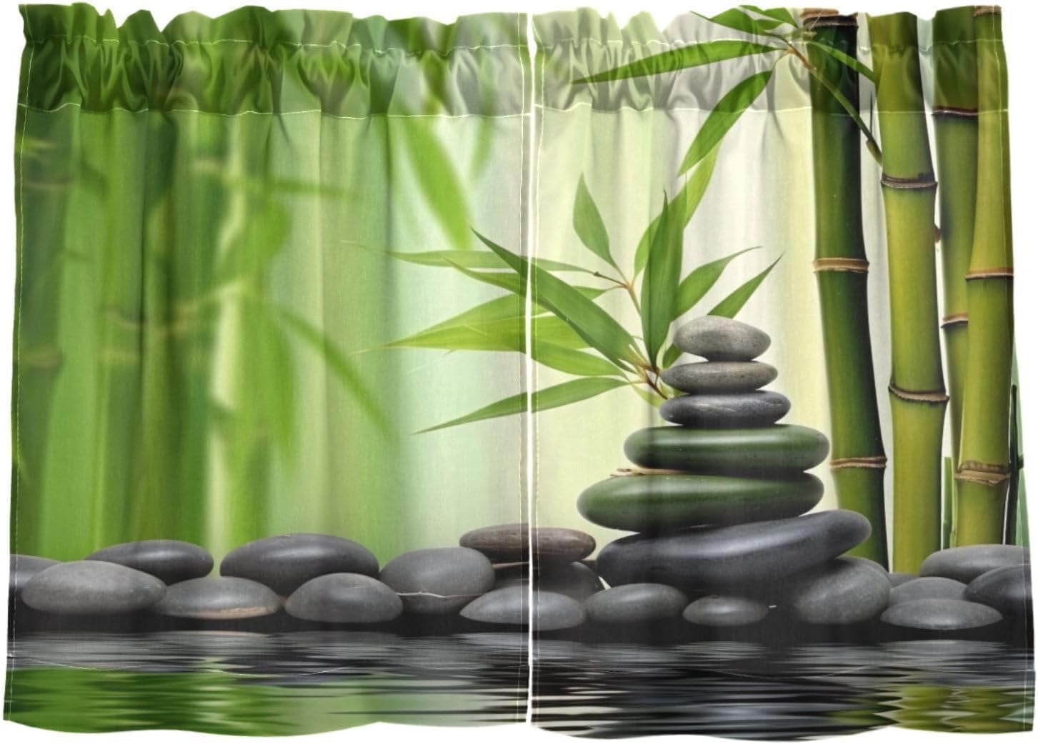 24 Inch Length Kitchen Curtains Bamboo Stone 2 Panels Half Window Sheer ...