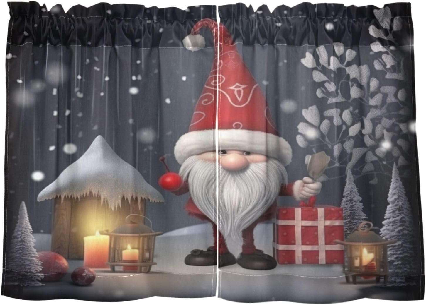 24 Inch Length Kitchen Curtains Christmas Gnome 2 Panels Half Window ...