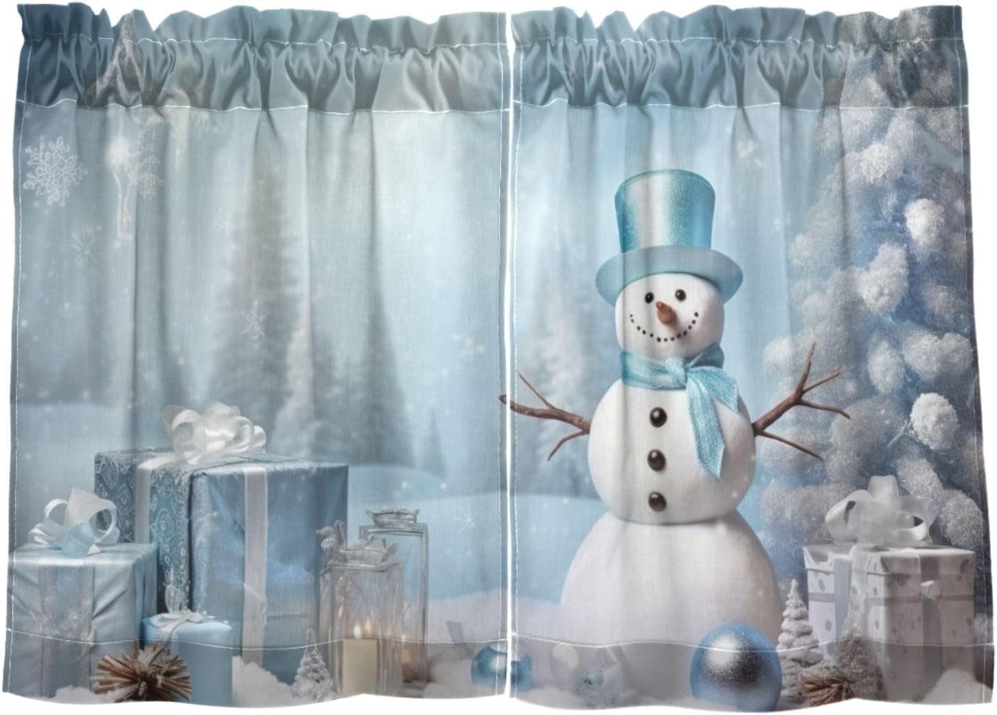 24 Inch Length Kitchen Curtains Christmas Snowman 2 Panels Half Window ...