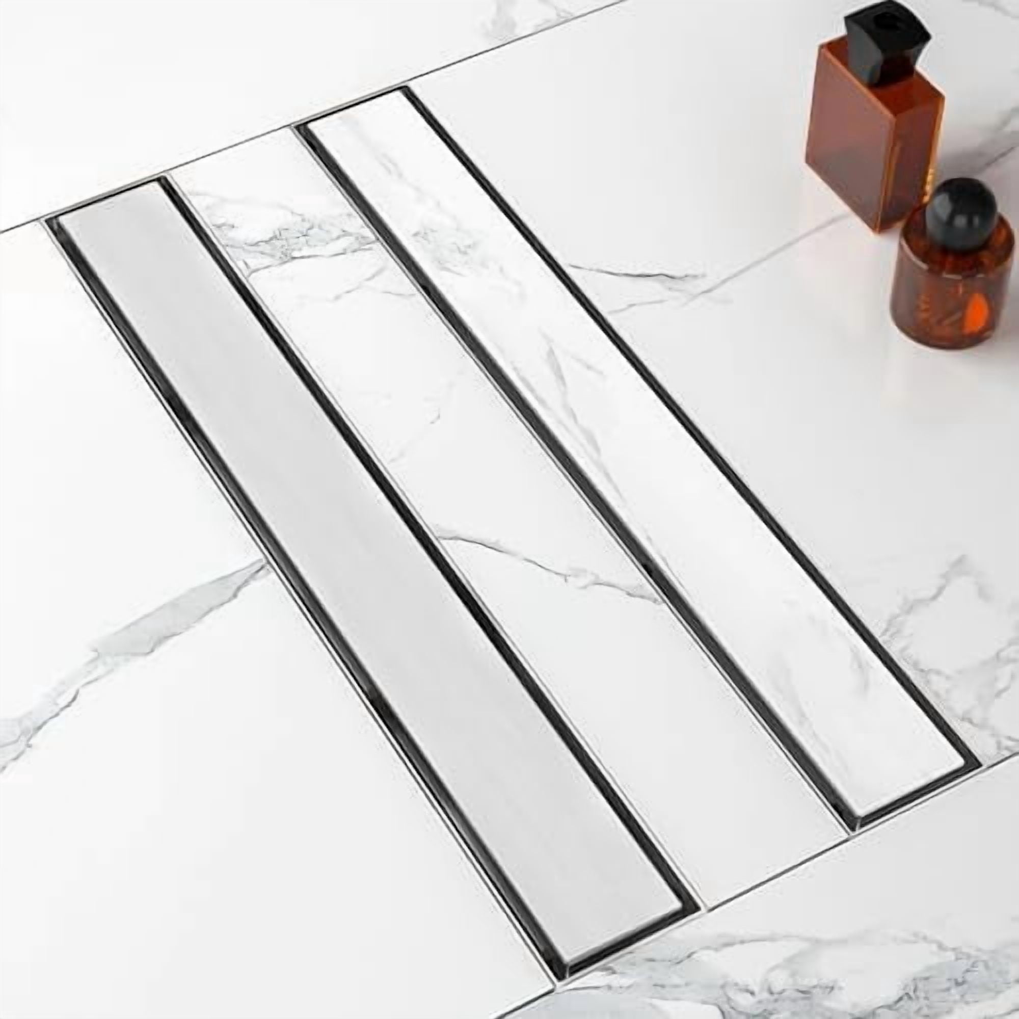 24-Inch Linear Shower Drain with Tile Insert Grate, SUS 304 Stainless ...