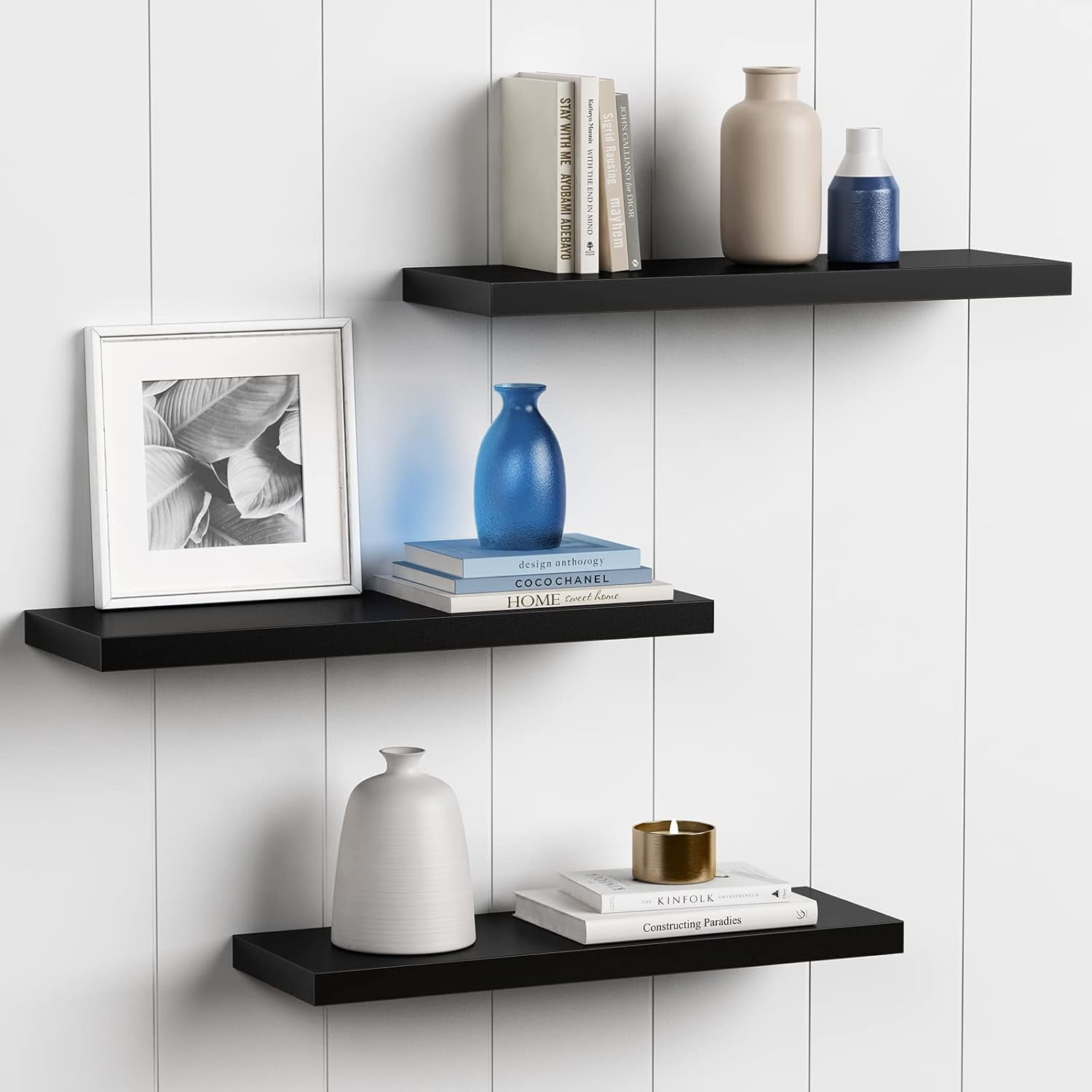 24 Inch Long Black Floating Shelves for Wall, Large Wall Shelves for ...