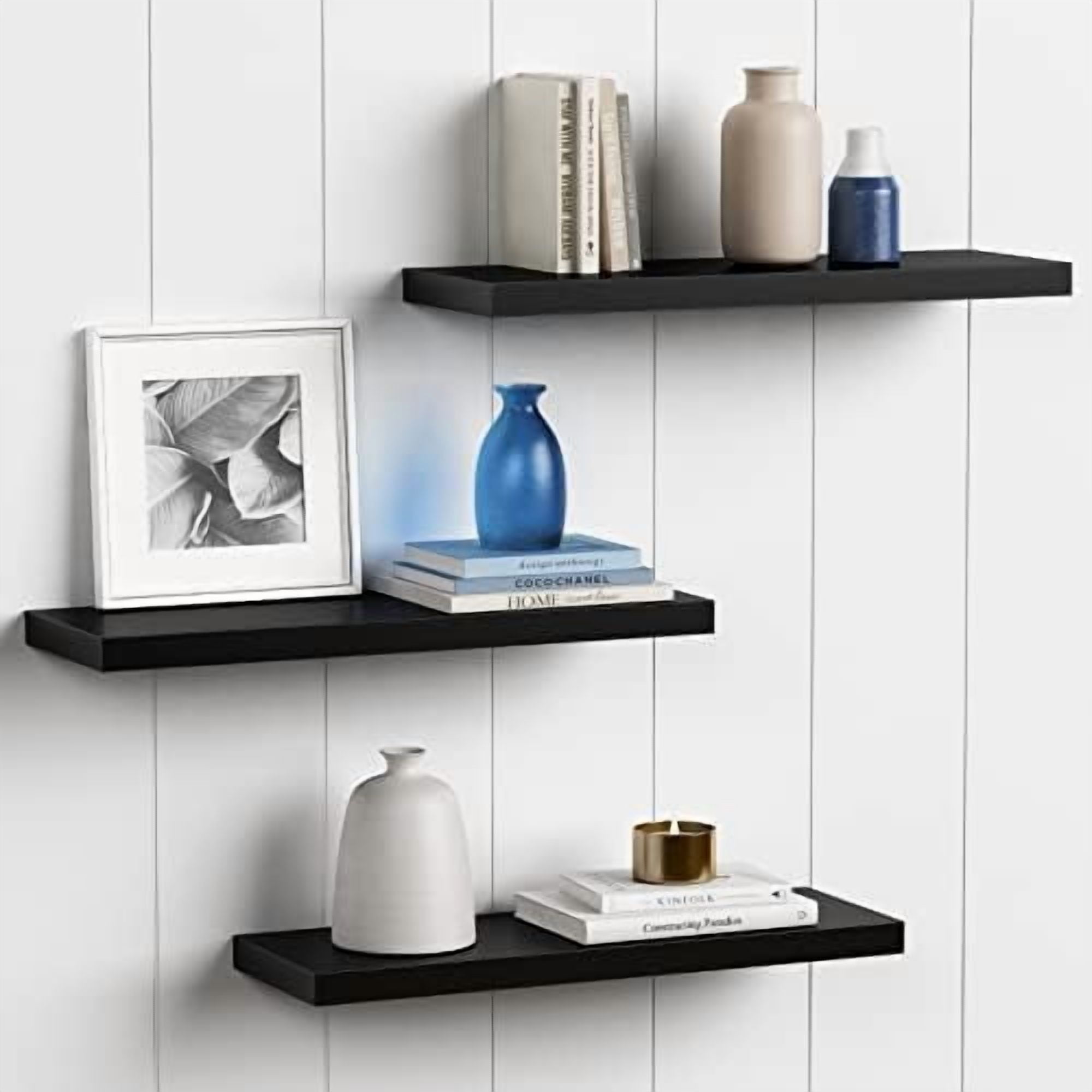 24 Inch Long Black Floating Shelves for Wall, Large Wall Shelves for ...