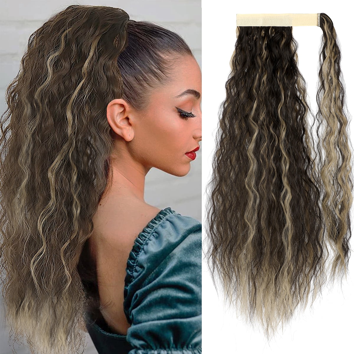 24 Inch Long Corn Wavy Wrap Around Ponytail Extensions For Women ...