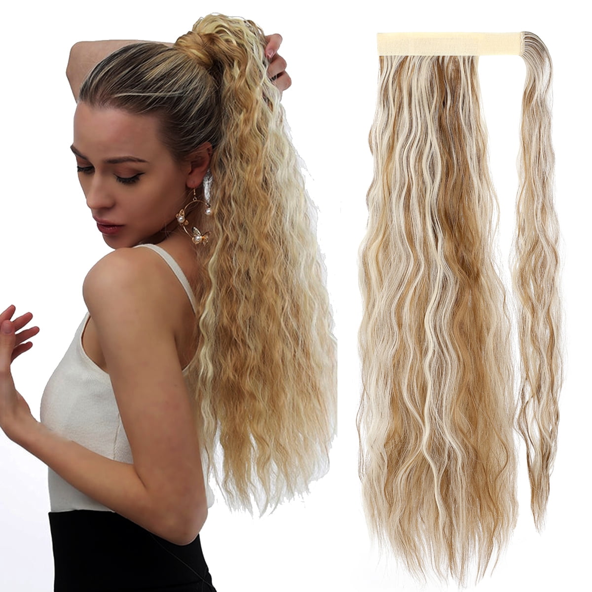 24 Inch Long Corn Wavy Wrap Around Ponytail Extensions For Women ...