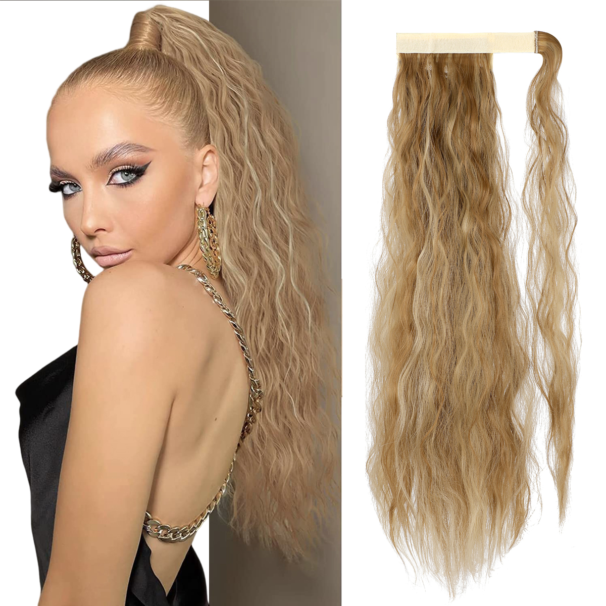 24 Inch Long Corn Wavy Wrap Around Ponytail Extensions For Women ...