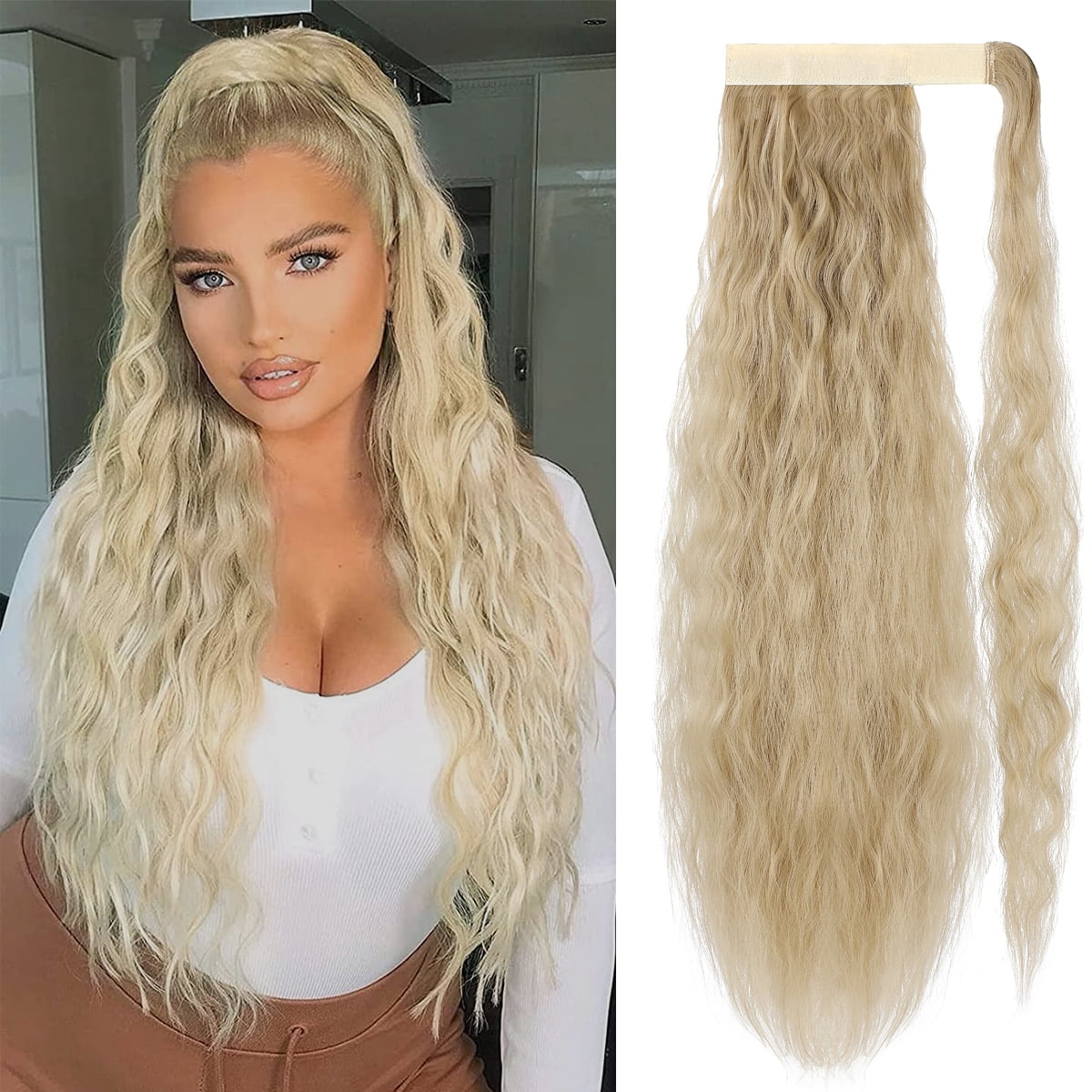 24 Inch Long Corn Wavy Wrap Around Ponytail Extensions For Women ...