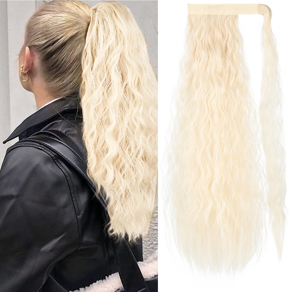 24 Inch Long Corn Wavy Wrap Around Ponytail Extensions For Women ...