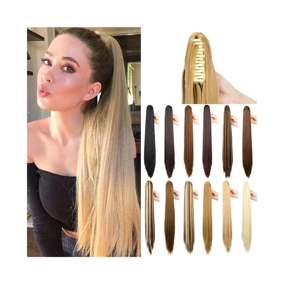 24 Inch Long Straight Claw Clip Pony Tail Synthetic Hair Extensions ...