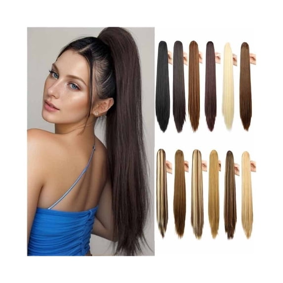 24-Inch Long Straight Claw Clip Ponytail Extensions Silky Natural ...