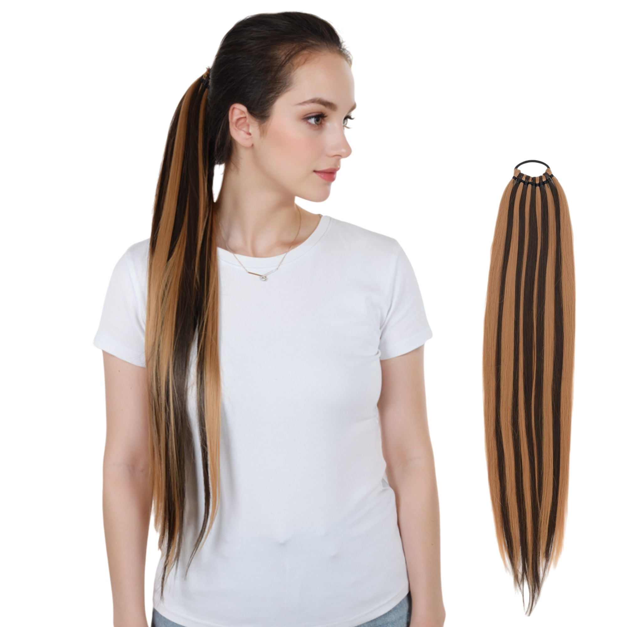 24 Inch Long Straight Ponytail Extension Elastic Ring Long Straight ...