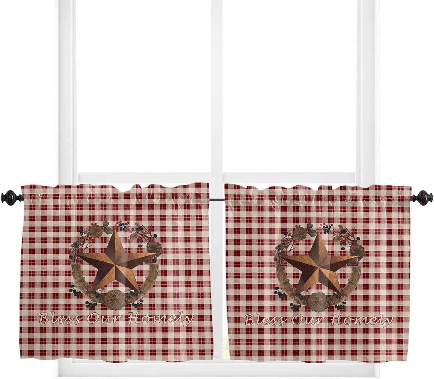 24 Inch Long Tier Curtains for Kitchen, Country Texas Western Star ...