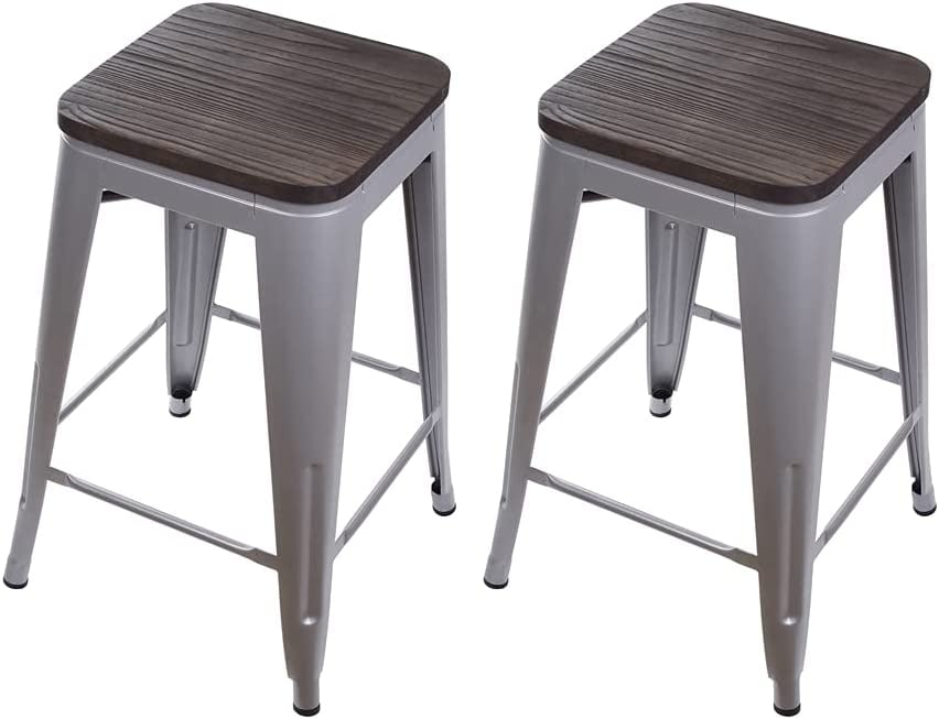 24 Inch Metal Bar Stools Set of 2 - Expresso Coffee Backless Counter ...