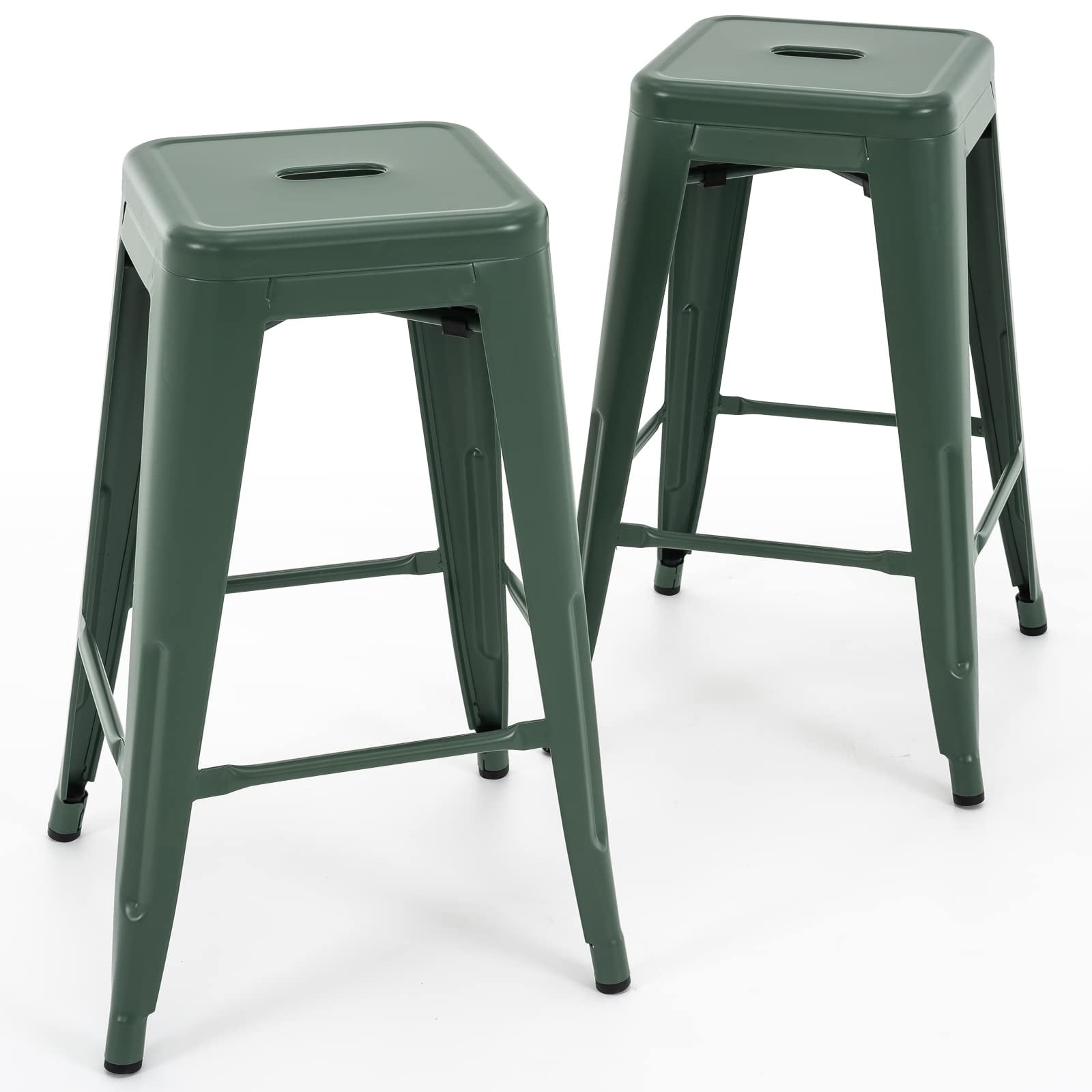 24 Inch Metal Bar Stools Set of 2, Stackable Backless Industrial Stools ...