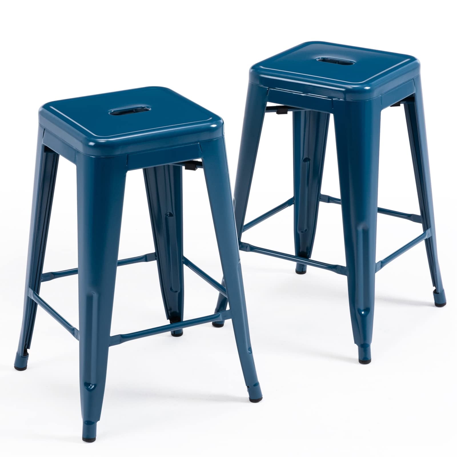 24 Inch Metal Bar Stools Set of 2, Stackable Backless Industrial Stools ...