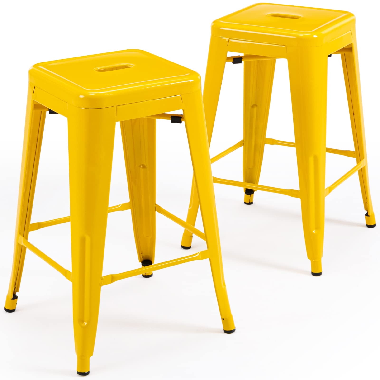 24 Inch Metal Bar Stools Set of 2, Stackable Backless Industrial Stools ...