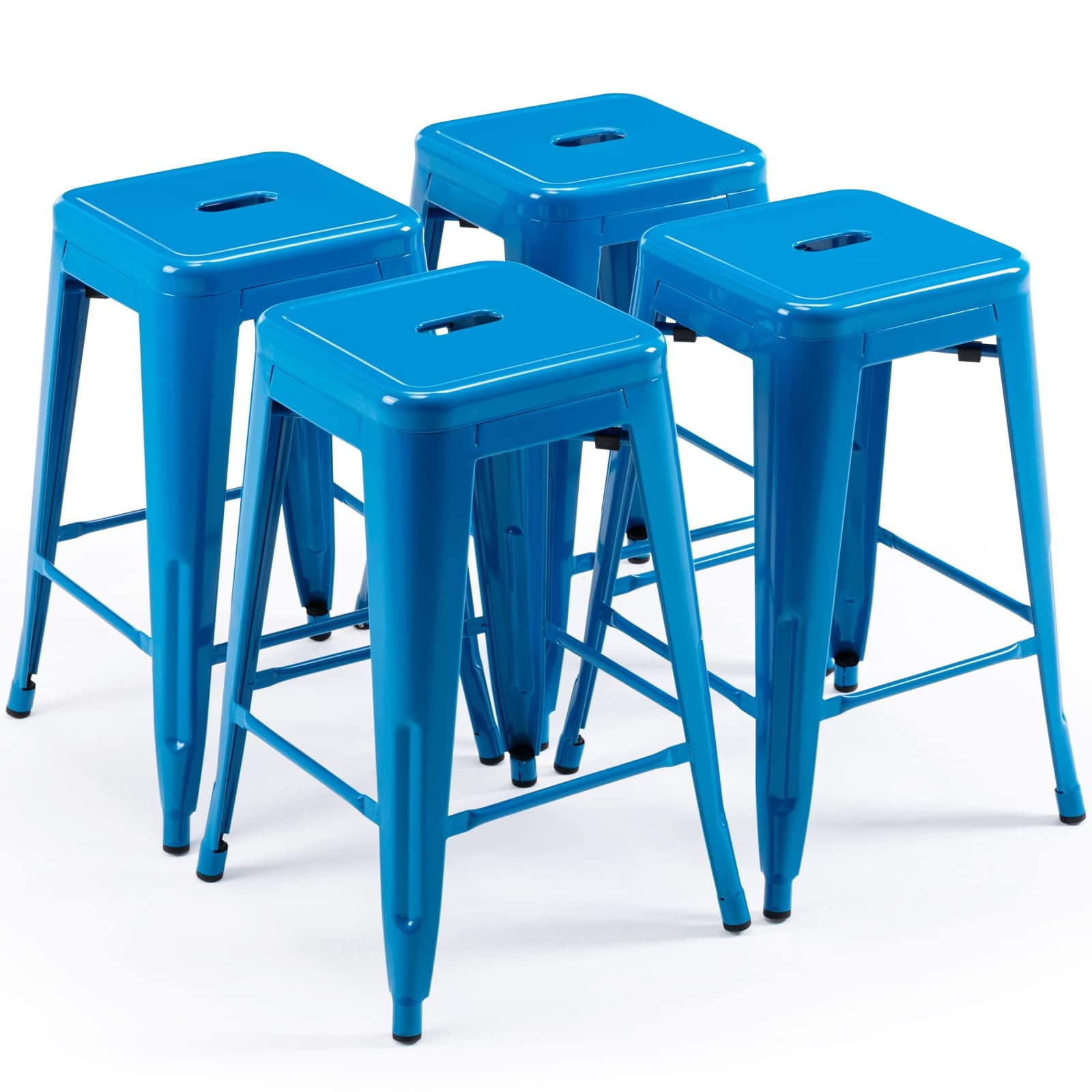 24 Inch Metal Bar Stools Set of 4, Stackable Backless Industrial Stools ...