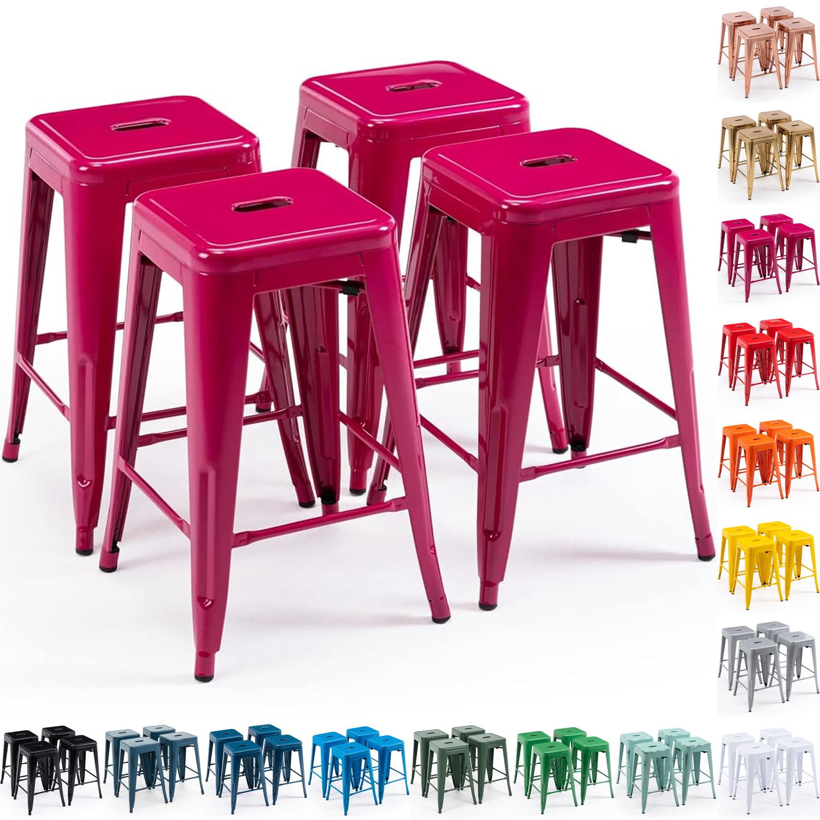 Brage Living, 24 Inch Metal Bar Stools Set of 4, Stackable Backless ...