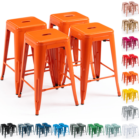 24 Inch Metal Bar Stools Set of 4, Stackable Backless Industrial Stools ...