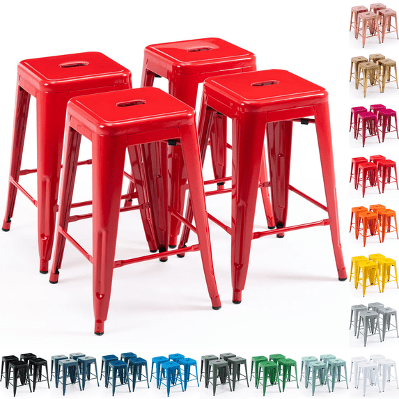 GOURGE LIVING Metal Bar Stools Set of 4, 24 Inch, Stackable Backless ...
