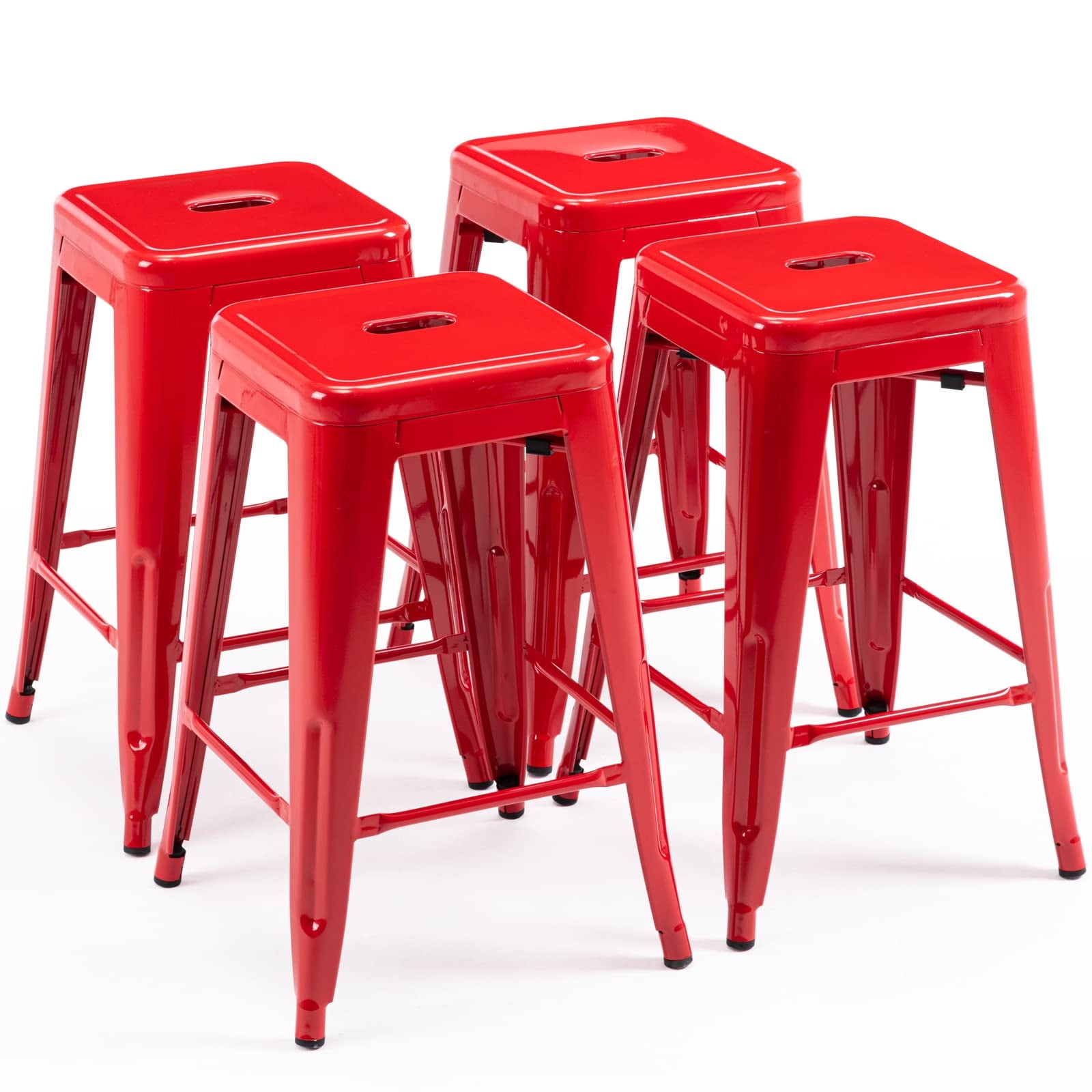 24 Inch Metal Bar Stools Set of 4, Stackable Backless Industrial Stools ...