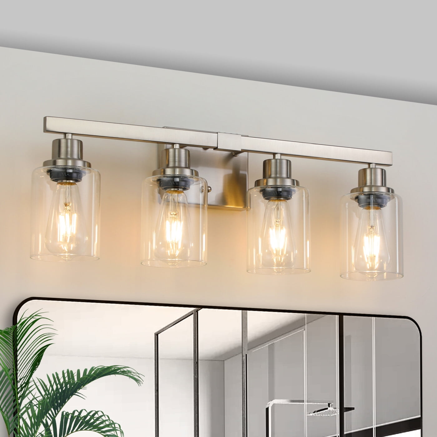 24-Inch Modern 4-Light Bathroom Vanity Light - Brushed Nickel with ...