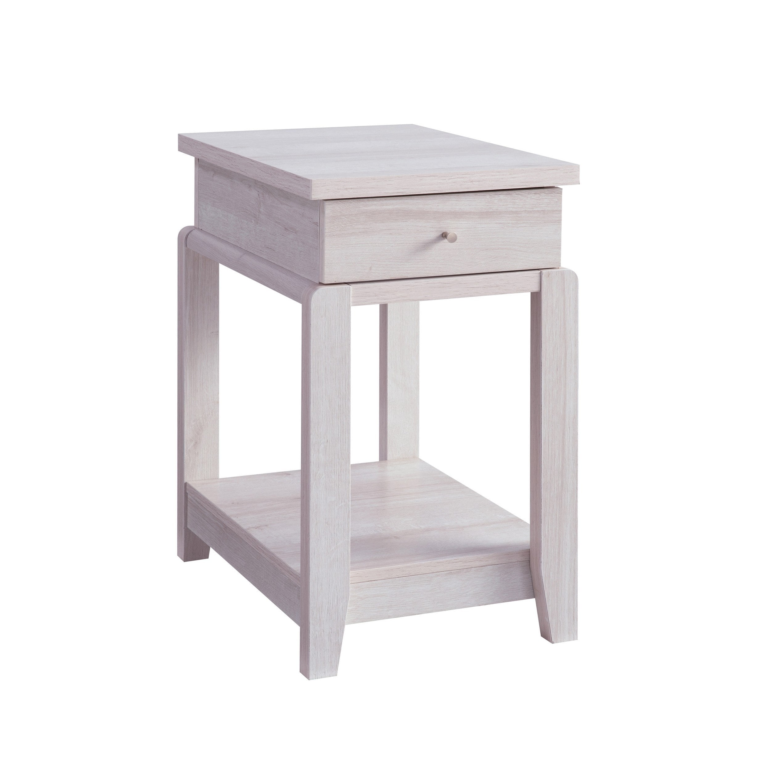 24 Inch Modern Chairside Table with Drawer and Shelf, Block Legs, White ...