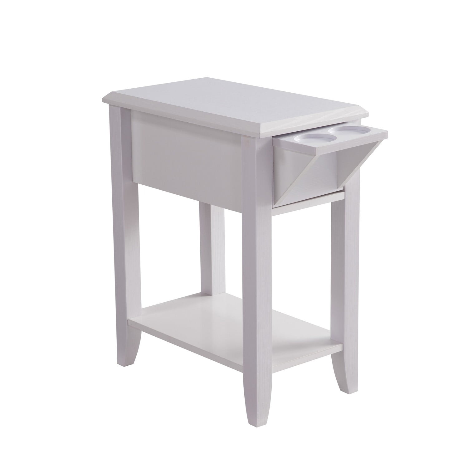 24 Inch Modern Chairside Table with Extendable Drawer and Cupholders ...