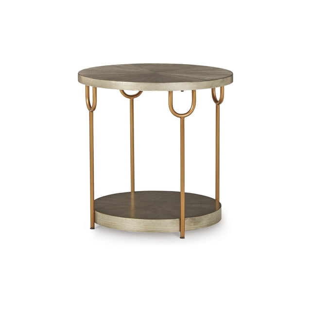 24 Inch Modern Round Side End Table, Sleek Silver Wood, Gold Metal Legs ...