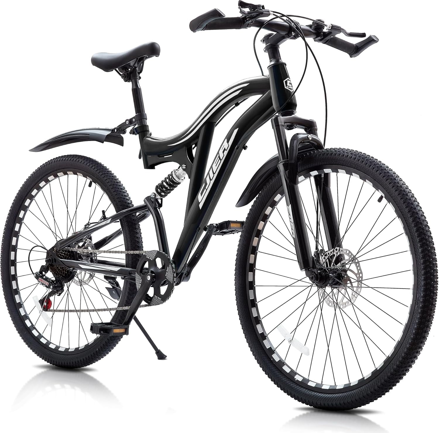 24 Inch Mountain Bike for Adults, Wanan Full Suspension Mens MTB Bicycle with Dual Disc Brake, 7 ...