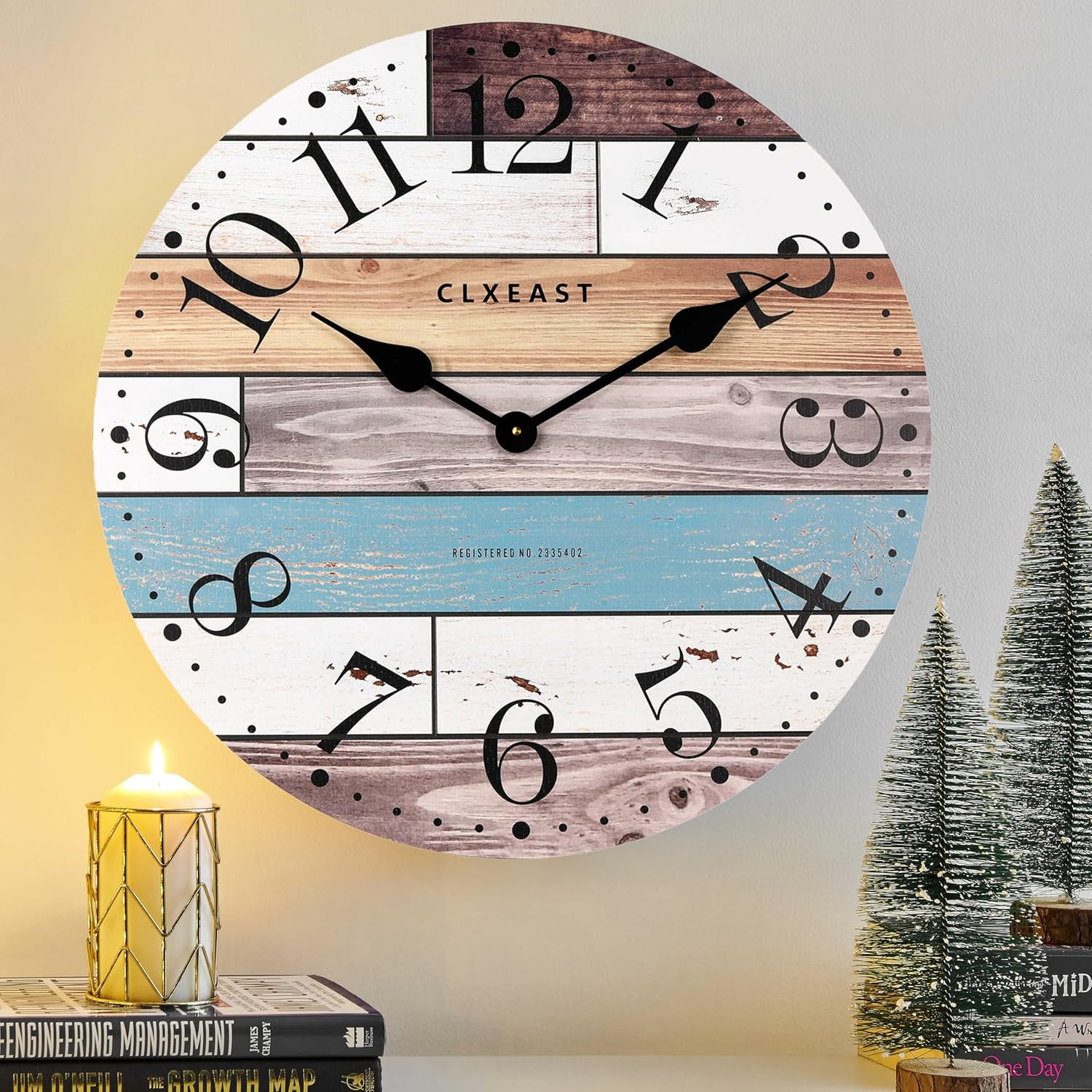 **24 inch multicolor woodgrain shiplap wall clocks for living room ...