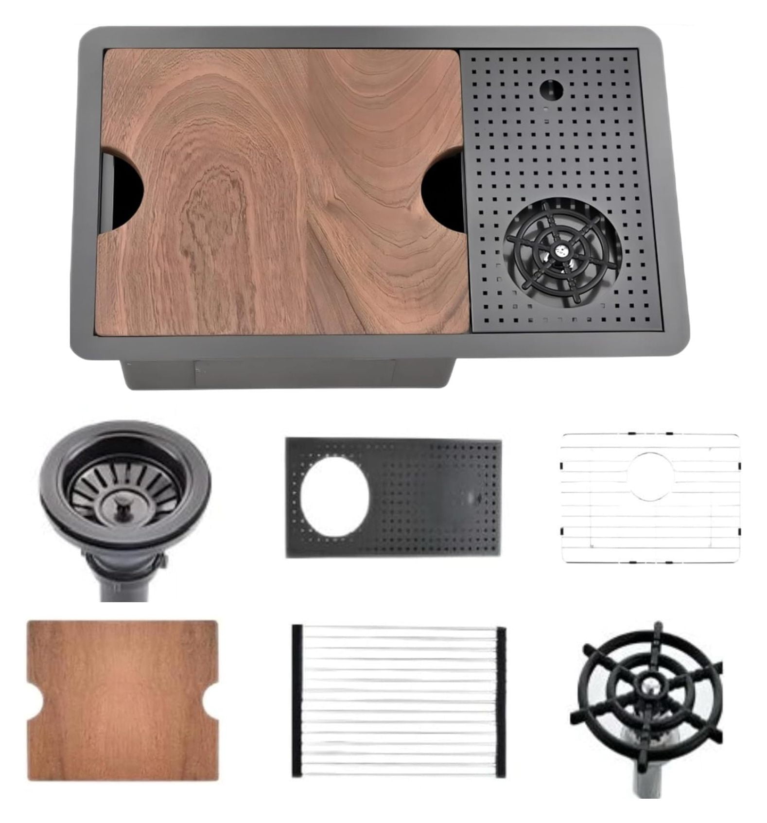 24 Inch Nano Black Undermount Hidden Bar Sink with Glass Rinser 24x14 ...