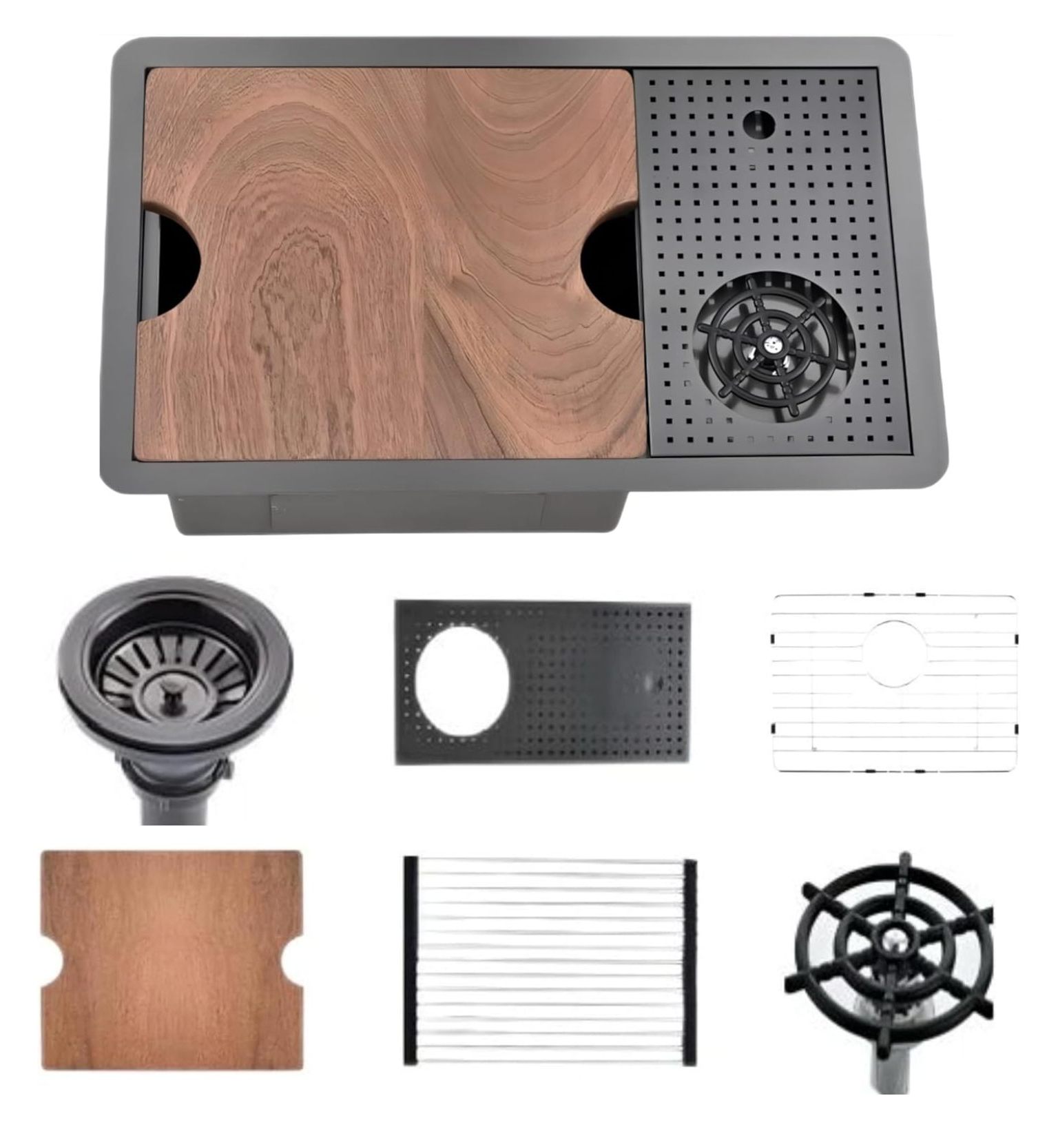 24 Inch Nano Black Undermount Hidden Bar Sink with Glass Rinser 24x14 ...