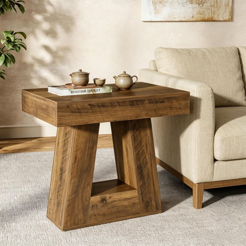 24 Inch Narrow 2 Tier End Table With Trapezoid Base Modern Minimalist ...