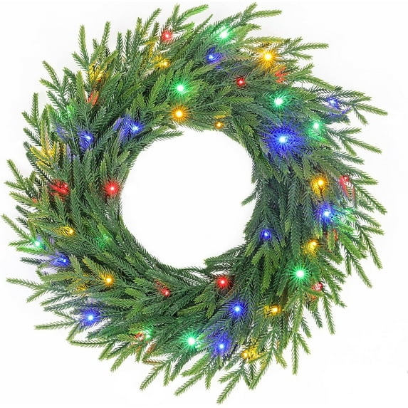 24 Inch Norfolk Pine Wreath with Lights, Pre-Lit Battery Operated ...