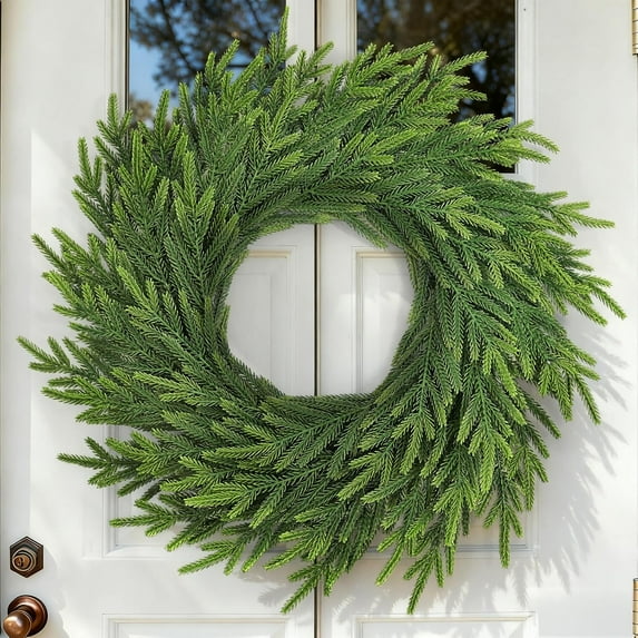 24 Inch Norfolk Pine Wreath, Real Touch Artificial Green Christmas ...
