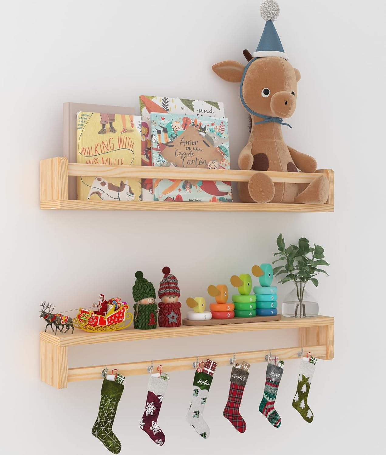 24 Inch Nursery Floating Shelves, Wood Nursery Book Shelves for Wall ...