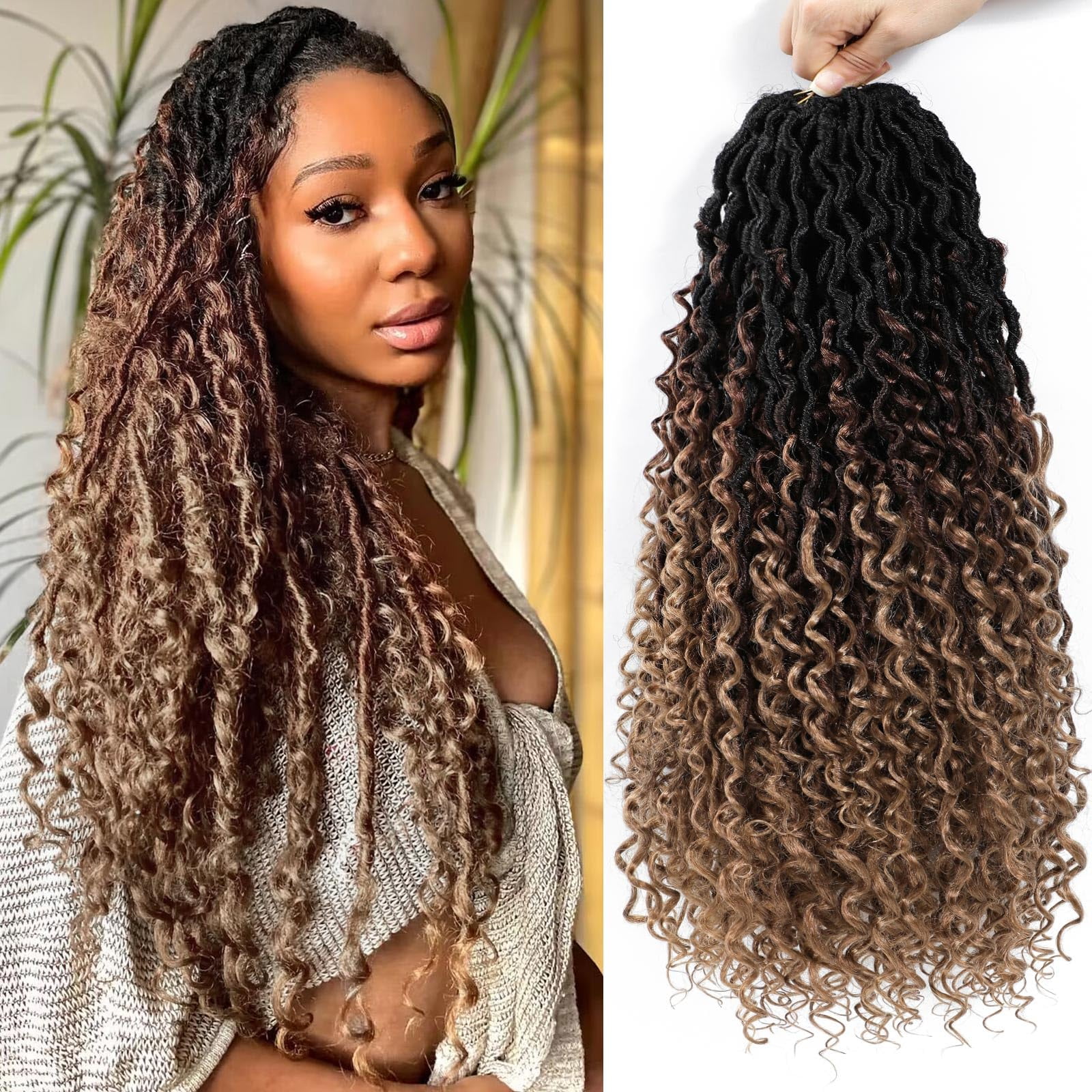 24 Inch Ombre Goddess Locs Crochet Hair 8 Packs Faux Locs Crochet Hair ...