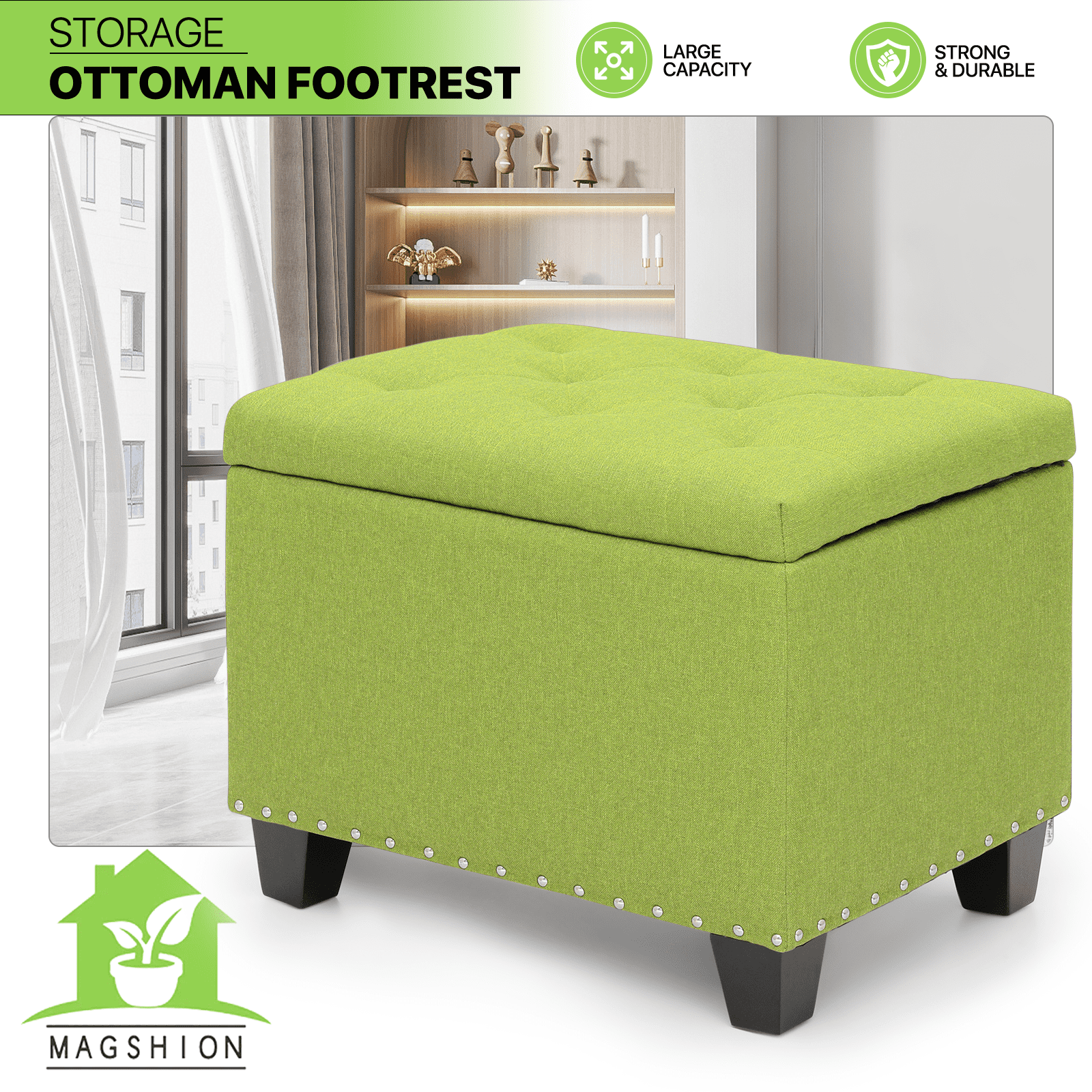 24 Inch Ottoman Bench with Storage for Bedroom, Contemporary Linen ...