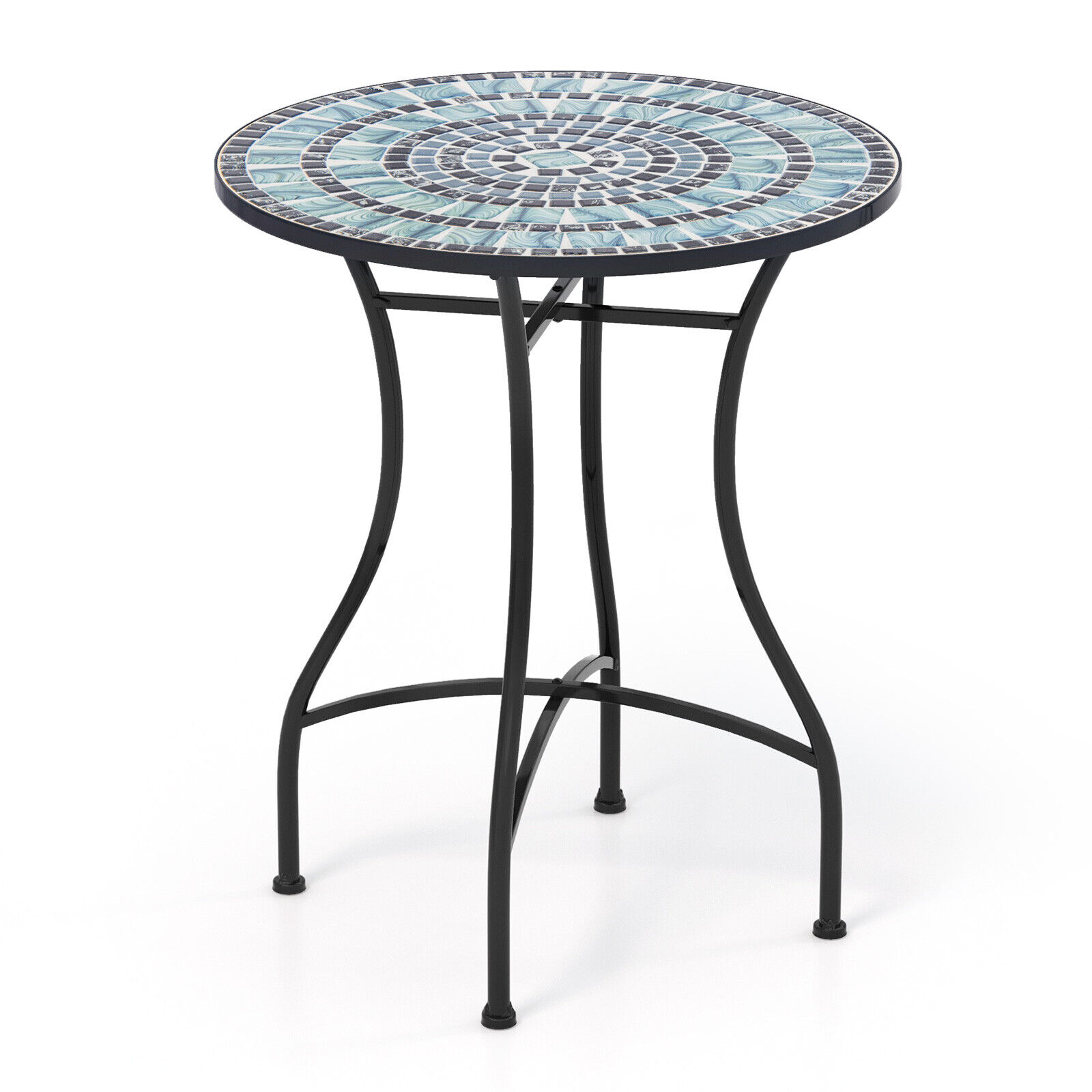24 Inch Patio Bistro Table w/ Ceramic Tile Tabletop Heavy-Duty Metal ...