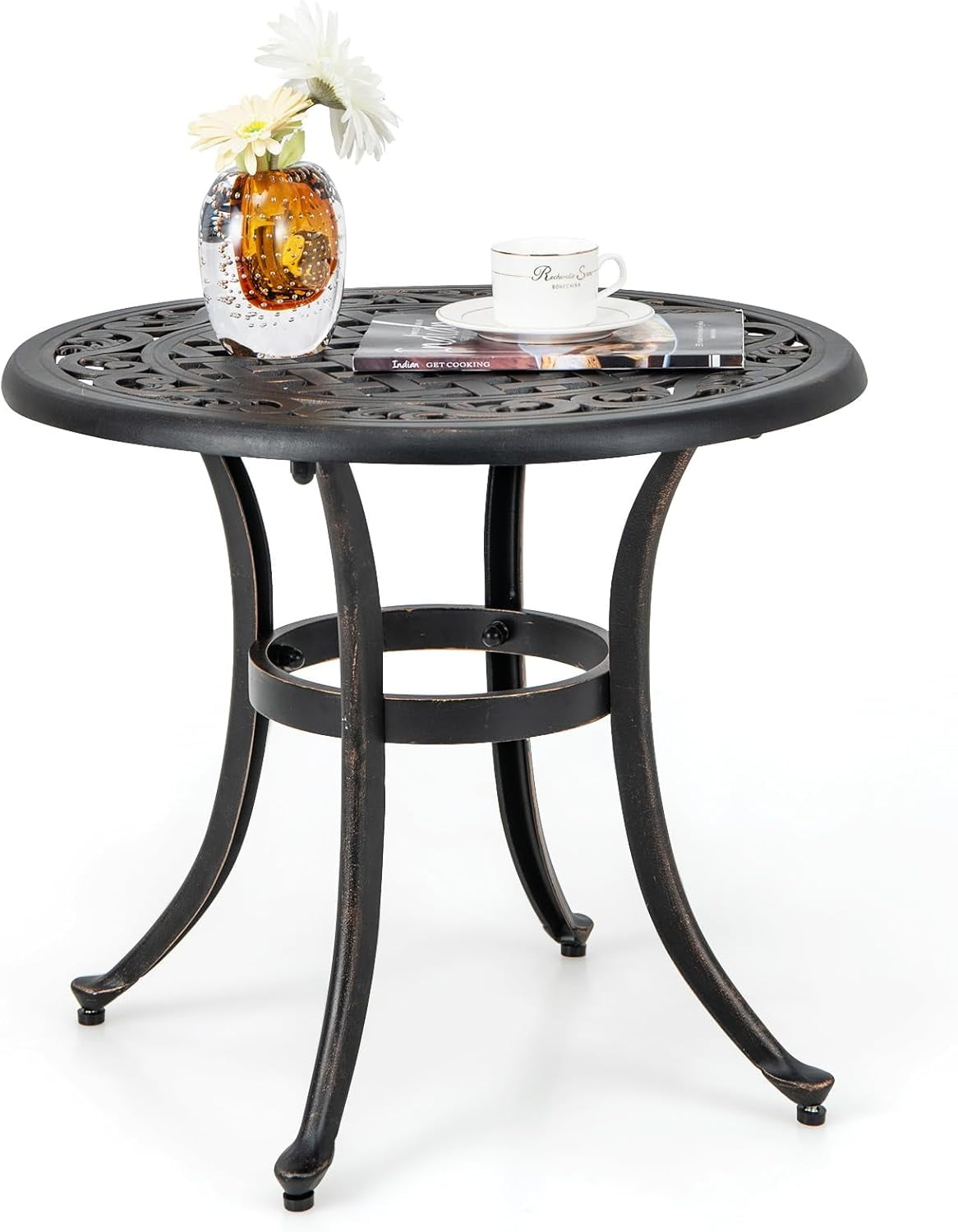 24 Inch Patio Side Table, Cast Aluminum End Table with Adjustable ...