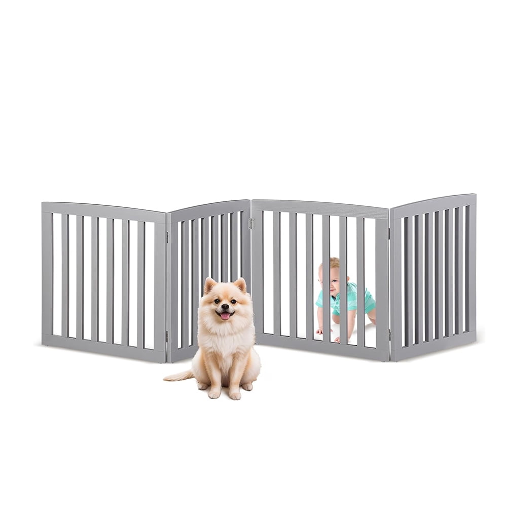 24 Inch Pet Dog Gate, 4 Panel Foldable Freestanding Dog Door, Wooden Z ...