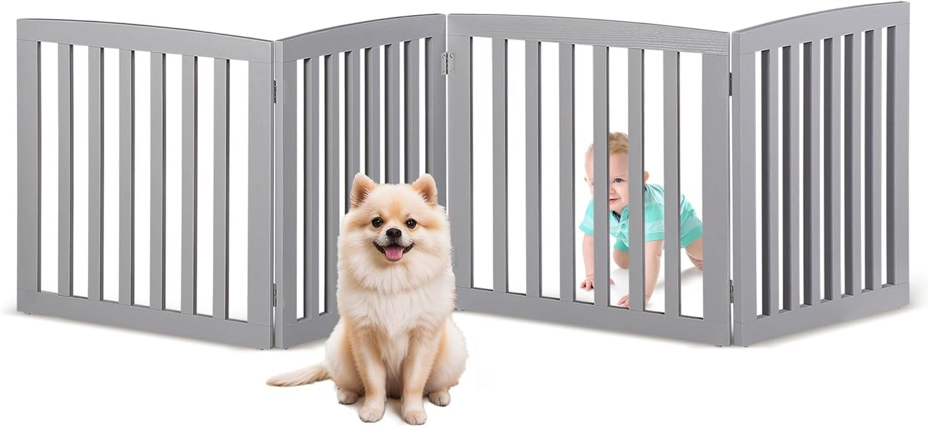 24 Inch Pet Dog Gate, Foldable Freestanding Dog Door 4 Panel, White ...