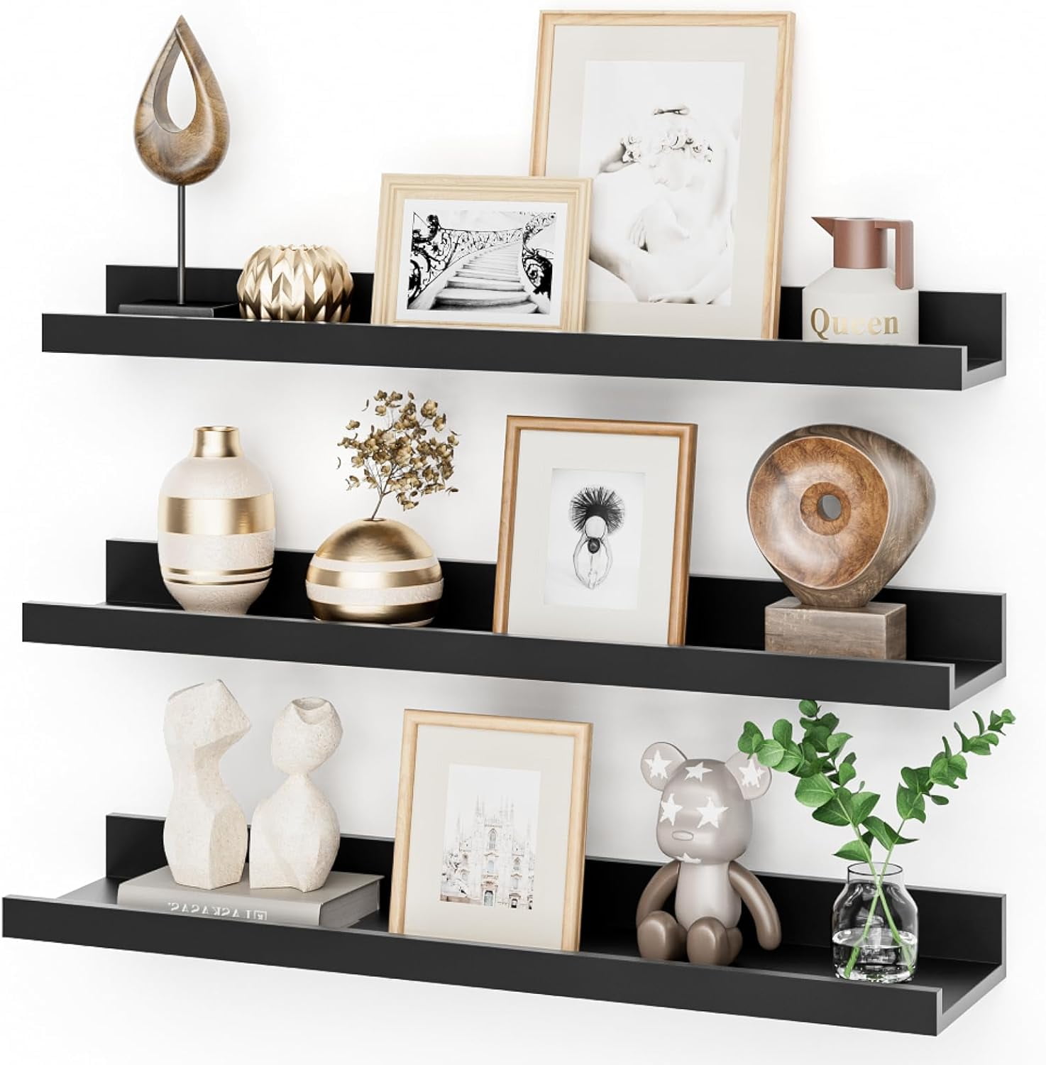 24 Inch Picture Ledge Shelf with Lip,Black Floating Shelves for Wall ...