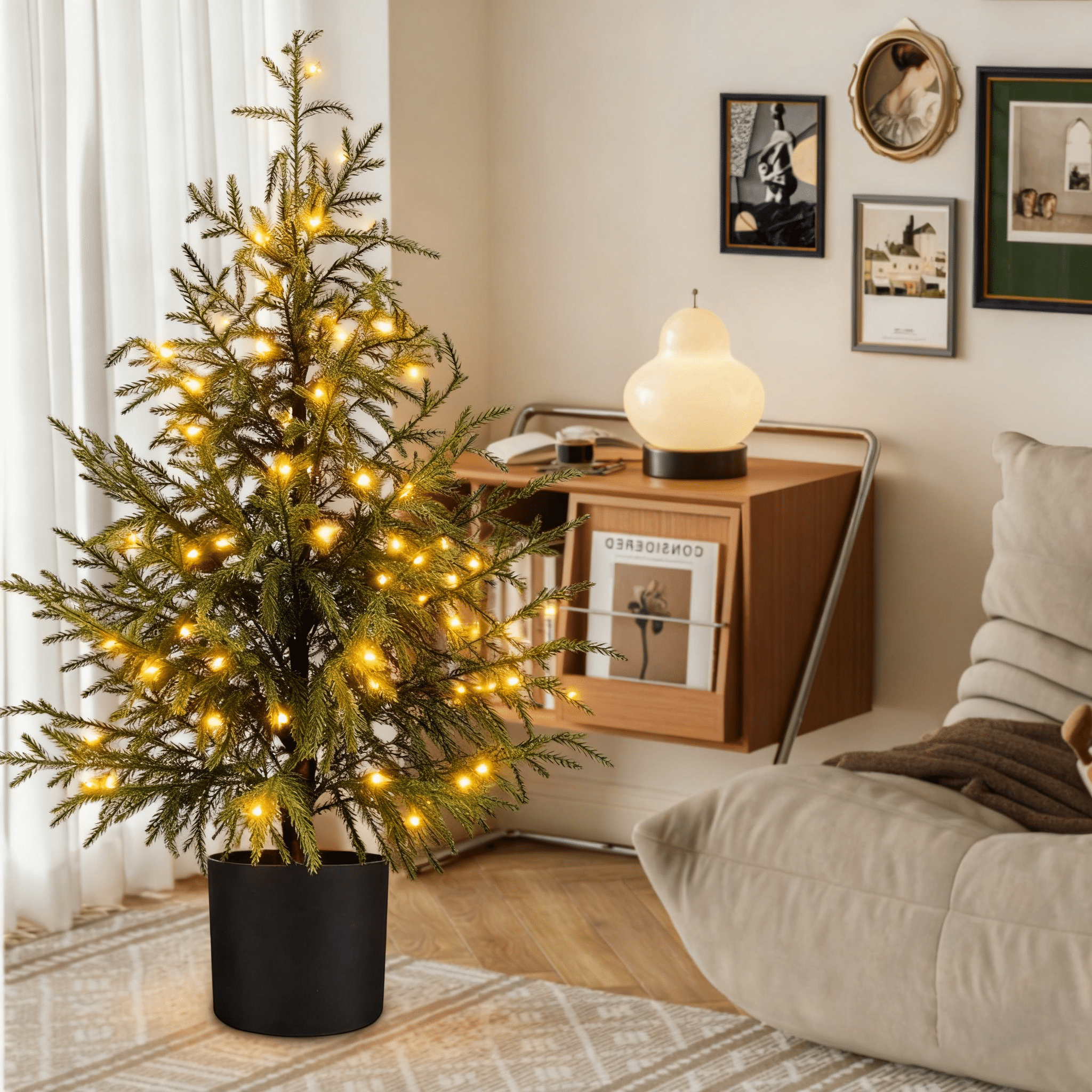 24 Inch Pre-Lit Artificial Christmas Tree Real Touch Norfolk Pine Tree ...