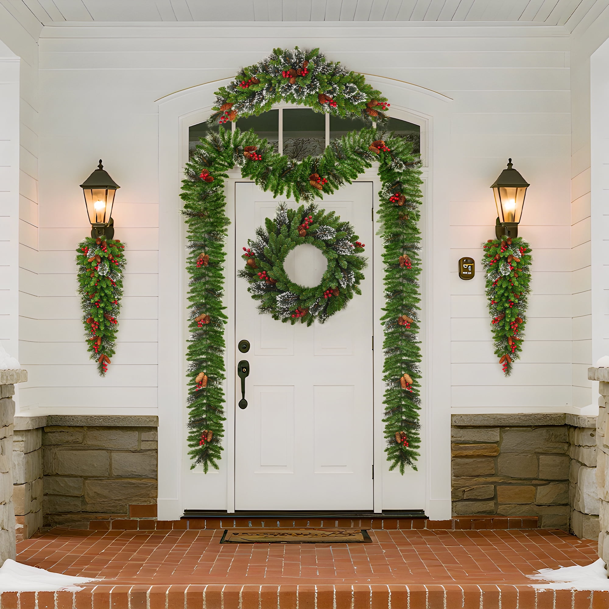 24 Inch Pre-Lit Christmas Wreath with Lights, Timer - Battery Operated ...