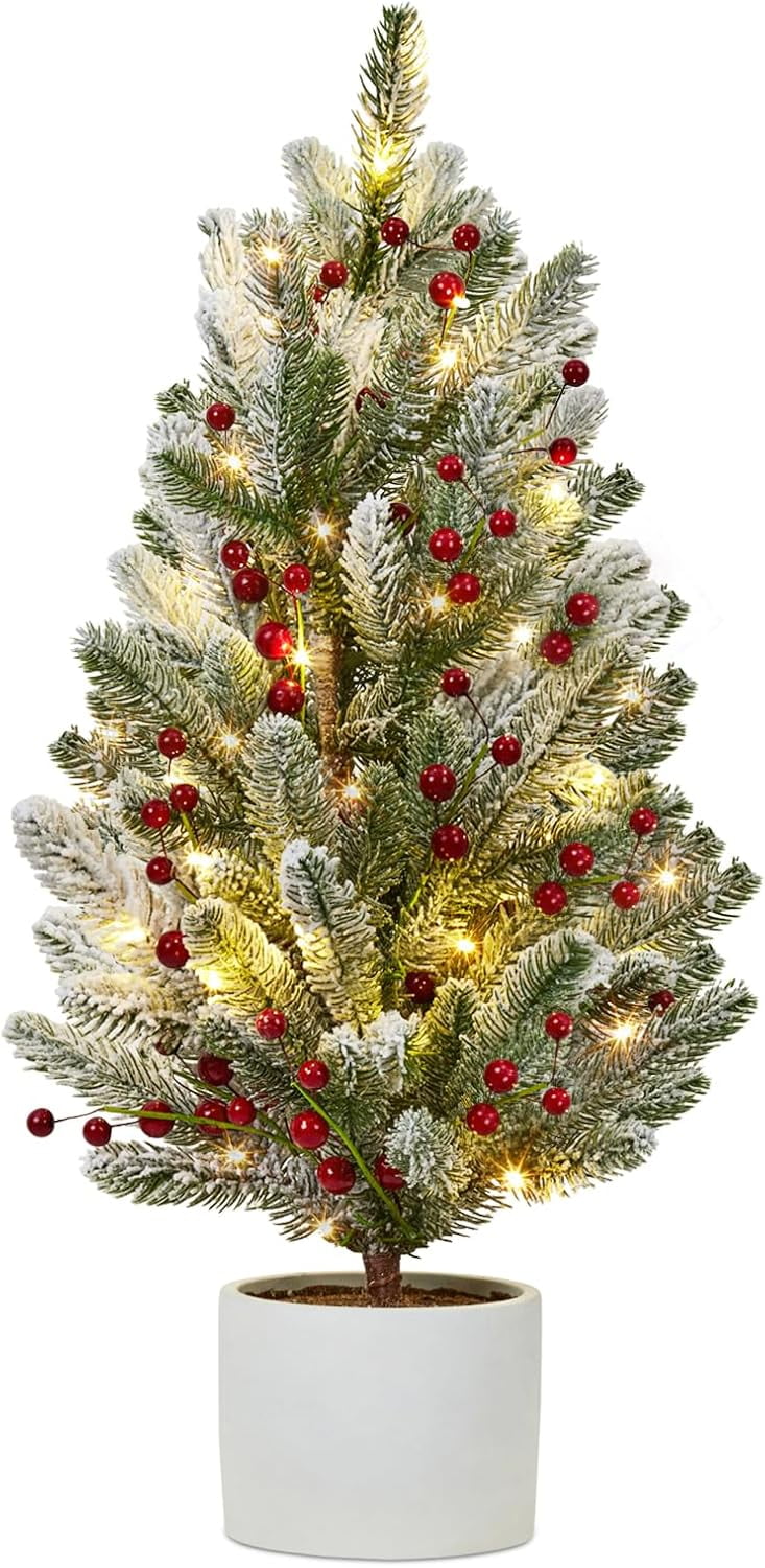 24 Inch Pre-lit Table Top Christmas Tree with Lights, Artificial Small ...