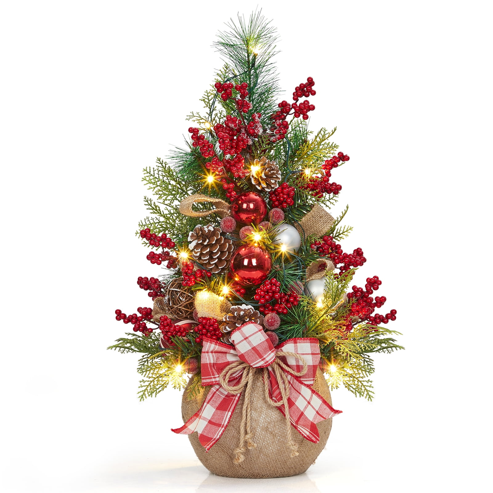 24 Inch Pre-lit Table Top Christmas Tree with Lights, Artificial Mini ...