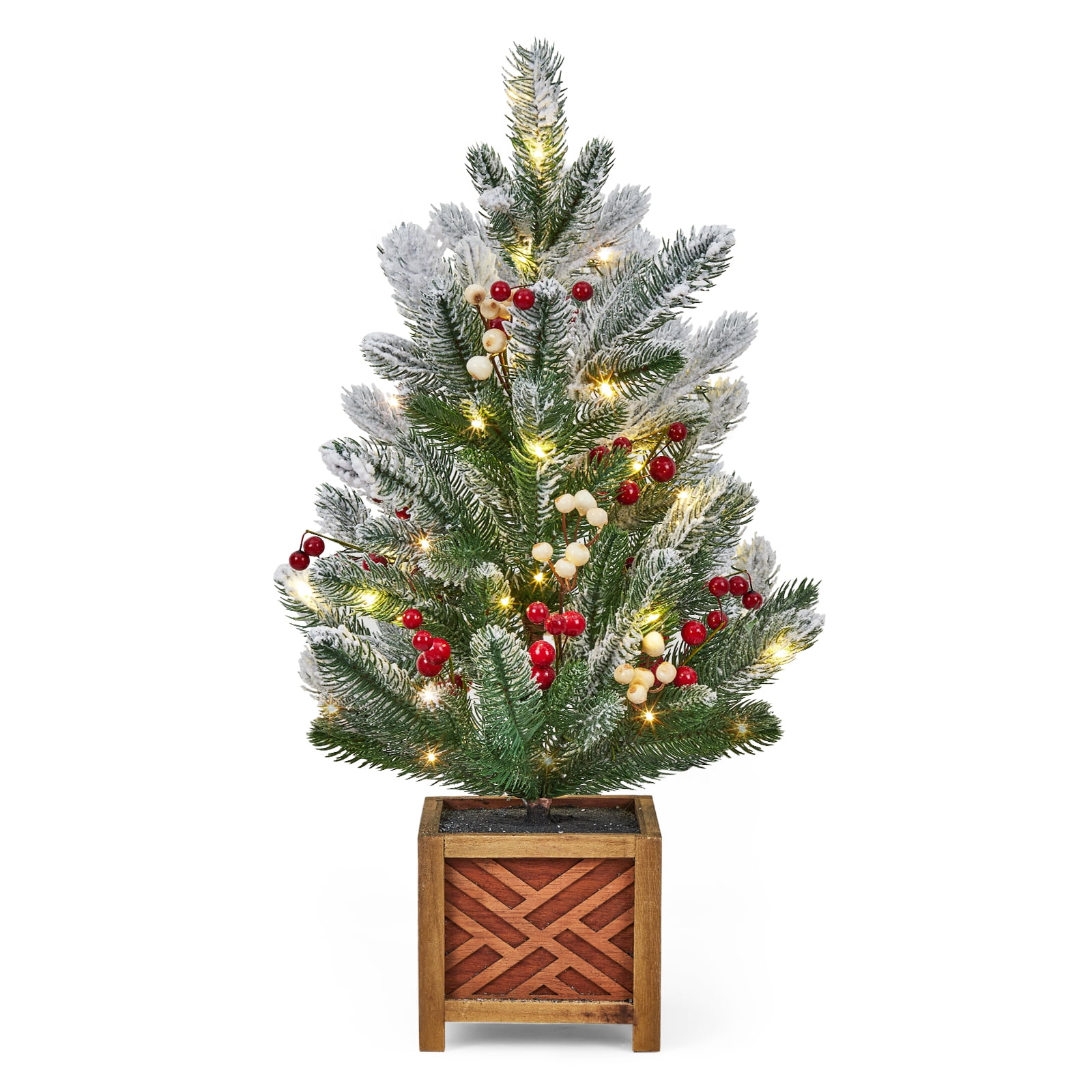 24 Inch Pre-lit Table Top Christmas Tree with Lights, Artificial Mini ...
